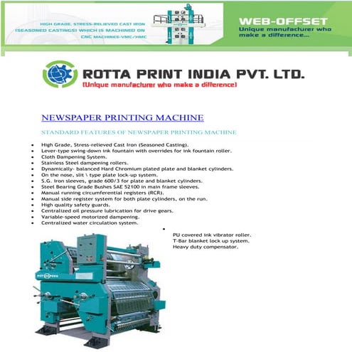 Newspaper Printing Machines | Rottaprintindia | PDF