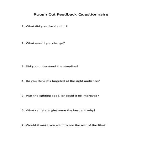 Rough cut feedback questionnaire | DOCX