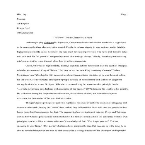 Antigone Tragic Hero Essay | PDF