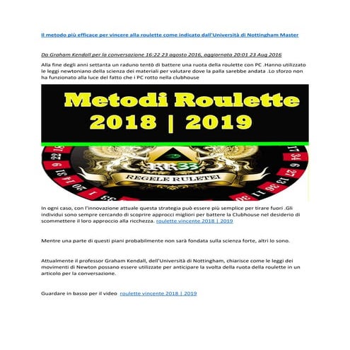 Roulette vincente 2018 2019 | PDF