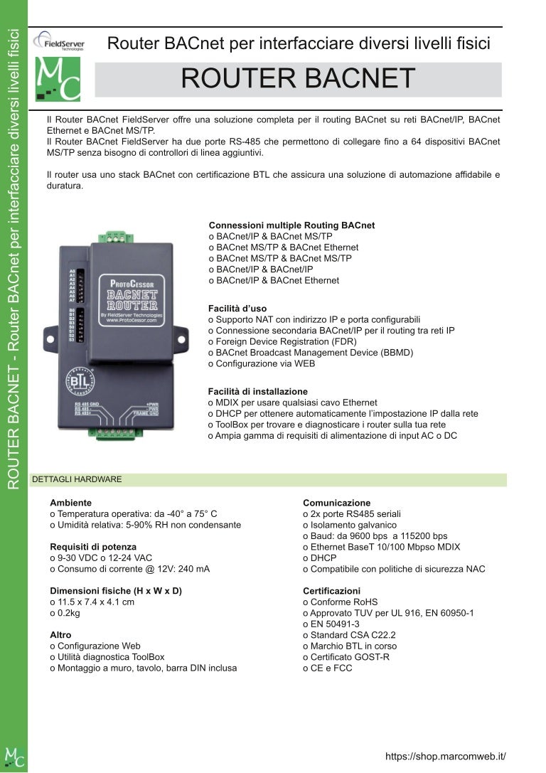 Router BACnet IP / MSTP / Ethernet