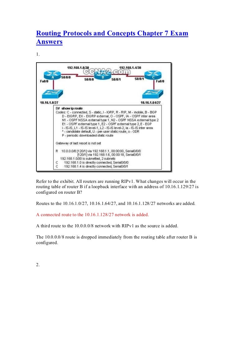 Routing Protocols And Concepts Chapter 7 Exam Answers