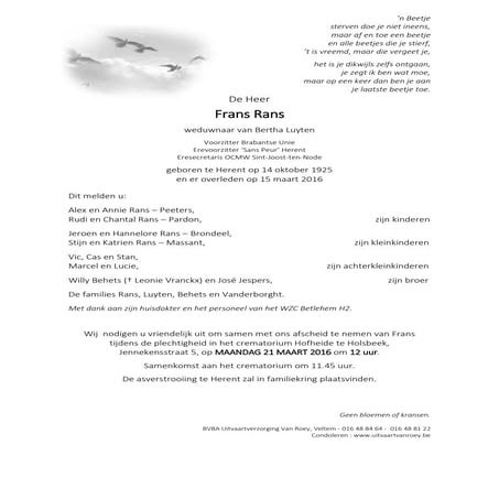 Rouwbrief frans rans | PDF