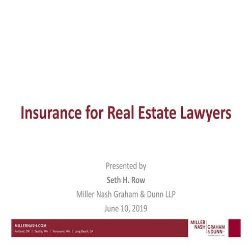 Insurance for Real Estate Lawyers OSB RELU June 10 2019 - Seth Row | PDF