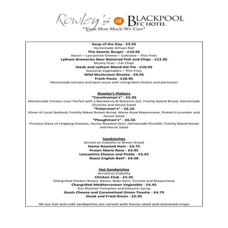 Rowleys lunch menu | PDF | Food & Drink