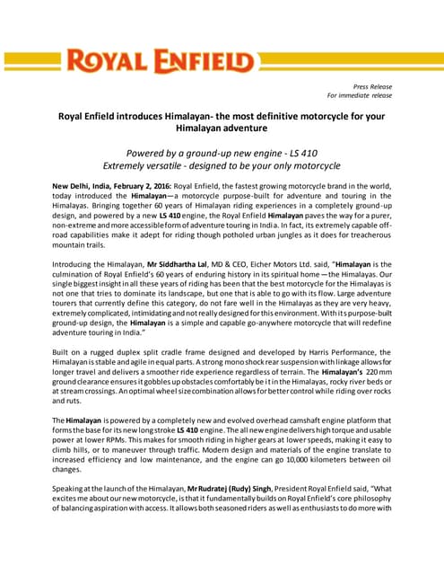 Royal Enfield Himalayan technical specifications | PDF