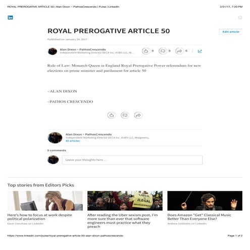 Royal prerogative article 50 | alan dixon ~ pathos crescendo | pulse | linkedin | PDF
