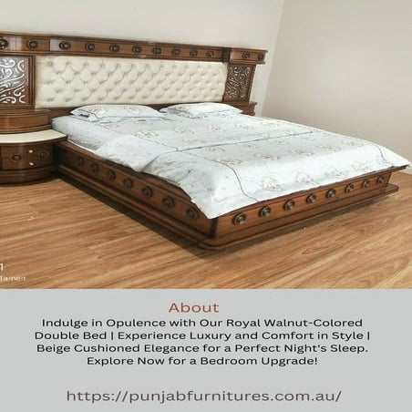 Royal Walnut Colored Beige Cushioned Double Bed | PDF