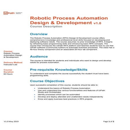 Robotic Process Automation Design & Development v1.0 - Course ...