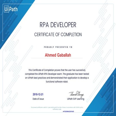 UIPath RPA deveoper Certificate | PPT