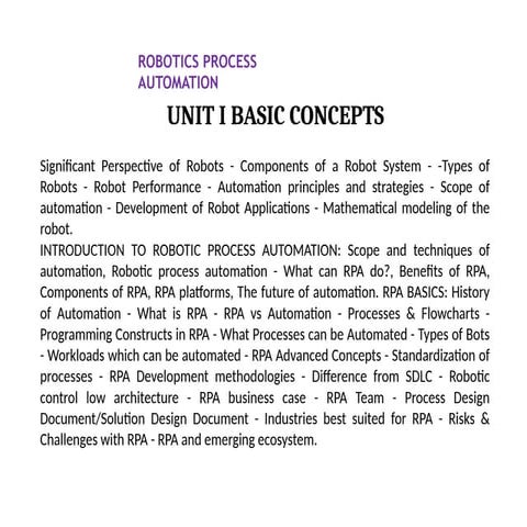 Robotic Process Automation Basic Concepts | PPTX