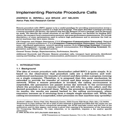 Implementing Remote Procedure Calls Pdf 