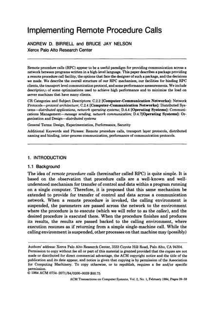 Implementing Remote Procedure Calls Pdf