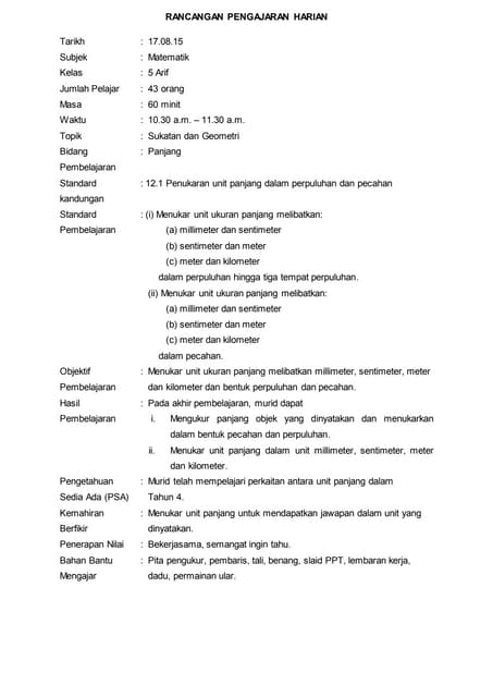 Rancangan Pengajaran Harian RPH Pendidikan Khas | DOCX