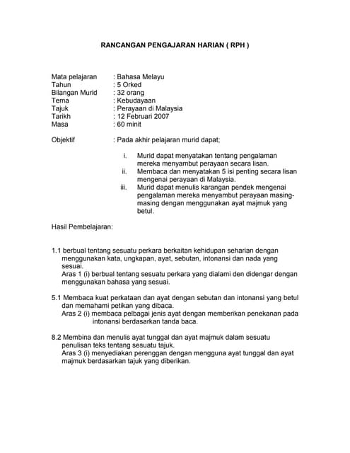 Rancangan Pengajaran Harian | DOCX
