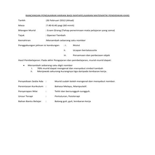 Rph matematik pendidikan khas | DOCX