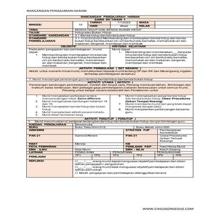 RPH MINGGU 10 SAINS THN 1 | PDF