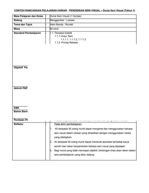 Contoh rph muzik tahun 1 | DOCX