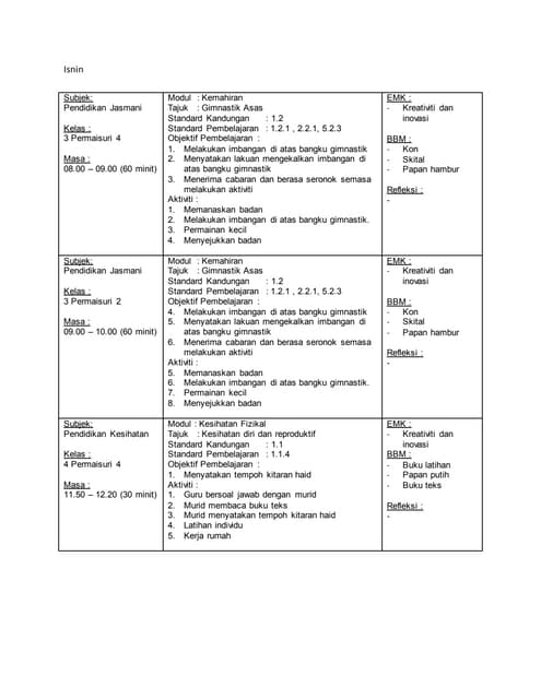 Contoh rph pen. jasmani tahun 5 | PDF