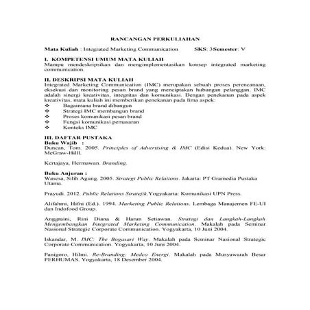 Rancangan Perkuliah IMC | DOC