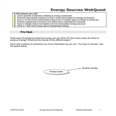 Energy Sources WebQuest | PDF