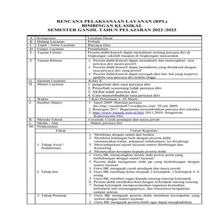RENCANA PELAKSANAAN LAYANAN (RPL) BIMBINGAN KLASIKAL | PDF