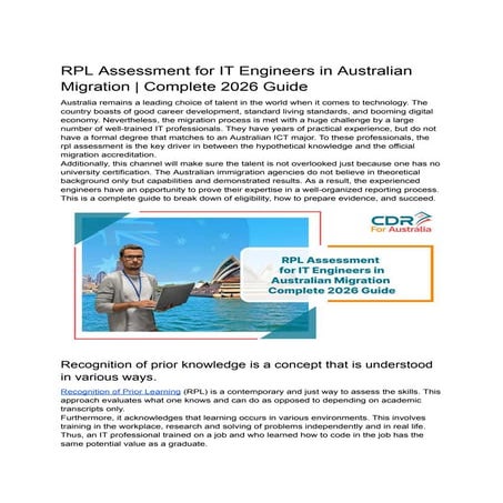 RPL Assessment for Australian Migration – Complete Guide for IT ...