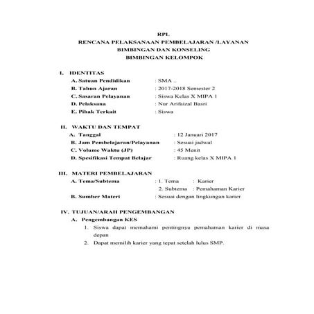 RENCANA PELAKSANAAN LAYANAN (RPL) BIMBINGAN KLASIKAL | PDF