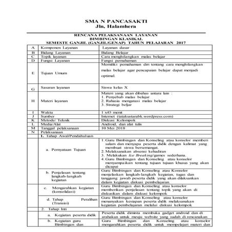 RENCANA PELAKSANAAN LAYANAN (RPL) BIMBINGAN KLASIKAL | PDF