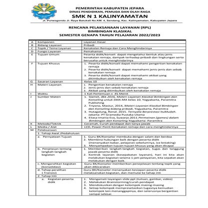 RENCANA PELAKSANAAN LAYANAN (RPL) BIMBINGAN KLASIKAL | PDF