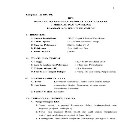 Contoh RPL konseling kelompok | DOCX