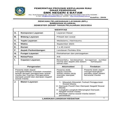 RENCANA PELAKSANAAN LAYANAN (RPL) BIMBINGAN KLASIKAL | PDF