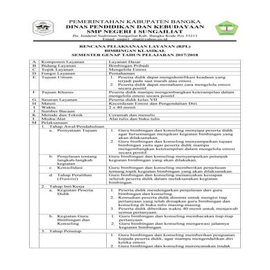 RENCANA PELAKSANAAN LAYANAN (RPL) BIMBINGAN KLASIKAL | PDF