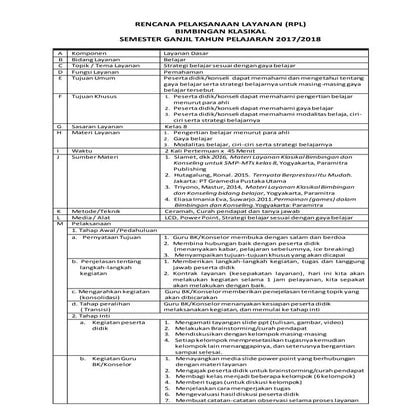RENCANA PELAKSANAAN LAYANAN (RPL) BIMBINGAN KLASIKAL | PDF