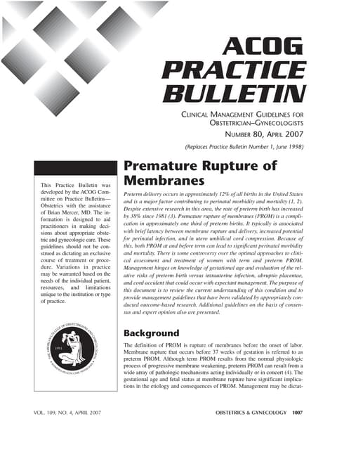 Oi vo non - prelabor rupture of membrane - acog guideline 2018 | PDF ...