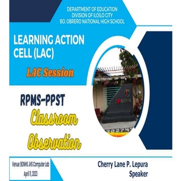 RPMS Classroom Observation for Teacher I | PPT