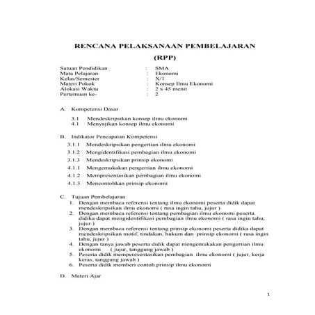 RPP konsep ekonomi untuk SMA kelas X | DOCX