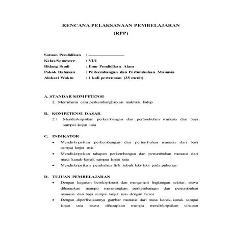Rpp kelas VI | PDF
