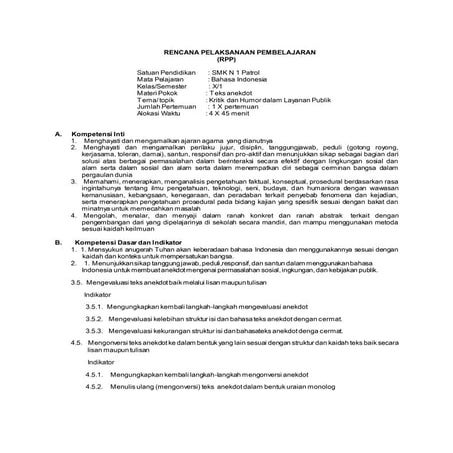 Contoh RPP Bahasa Indonesia K13 - 2 | DOCX