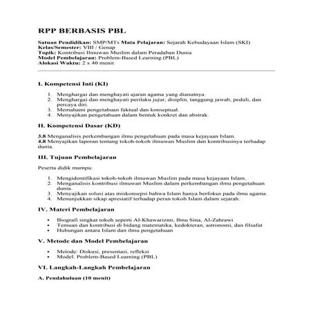 RPP MODEL PBL materi sejarah kebudayaan Islam | DOCX