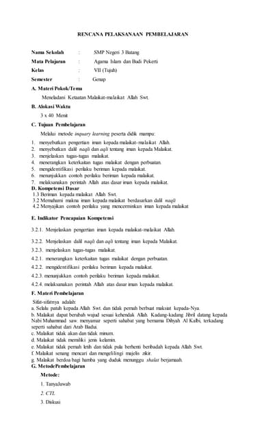 Contoh rpp pai sd kelas 4 kurikulum 2013 | DOCX