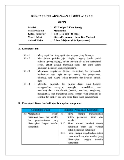 MODUL AJAR SISTEM PERSAMAAN LINEAR DUA VARIABEL (SPLDV) | PDF