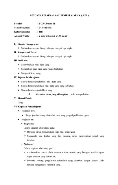 RPP Lengkap Matematika Kelas 3 SD/MI semester 1 | DOCX