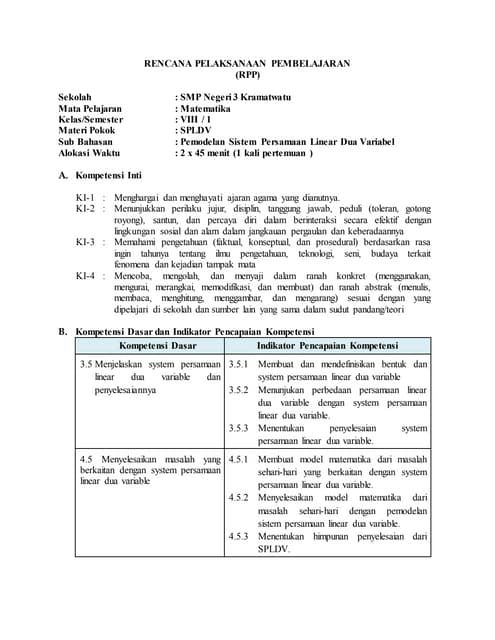 MODUL AJAR SISTEM PERSAMAAN LINEAR DUA VARIABEL (SPLDV) | PDF