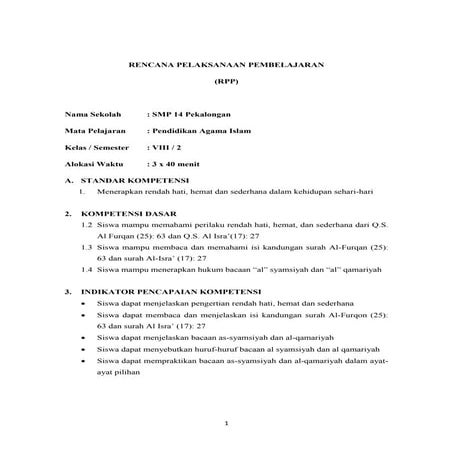 Rpp rendah hati, hemat, sederhana membuat hidup menjadi lebih mulia | PDF