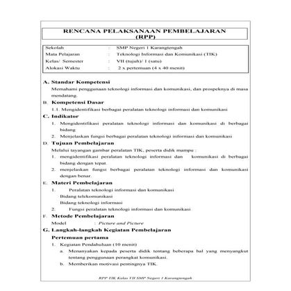 Rpp TIK Kelas VII Smt Gasal | DOC