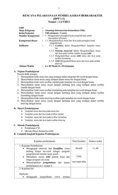 Rpp tik-berkarakter-kelas-8-sem-i1 | PDF