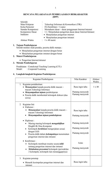 RPP TIK KELAS IX SEMESTER 1 | DOC