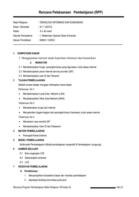Contoh silabus rpp prota prosem rubrik tik | DOC