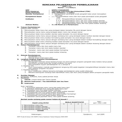 Rpp tik-smp9 budssem1-22009-2010kls.8 | PDF